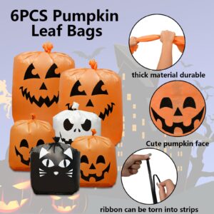 6 Pcs Halloween Pumpkin Lawn Leaf Bags, Includes 2 Pcs 48 "x36" Pumpkin Smiley Leaf Bags and 4 Pcs 30 "x24" Halloween Trash Bags for Halloween Outdoor, Party Favors, Yard Lawn Garden Decorations