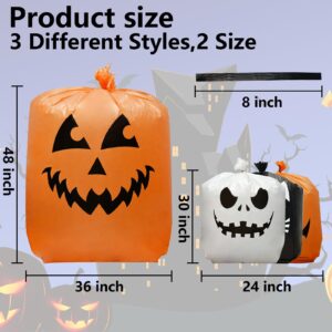 6 Pcs Halloween Pumpkin Lawn Leaf Bags, Includes 2 Pcs 48 "x36" Pumpkin Smiley Leaf Bags and 4 Pcs 30 "x24" Halloween Trash Bags for Halloween Outdoor, Party Favors, Yard Lawn Garden Decorations