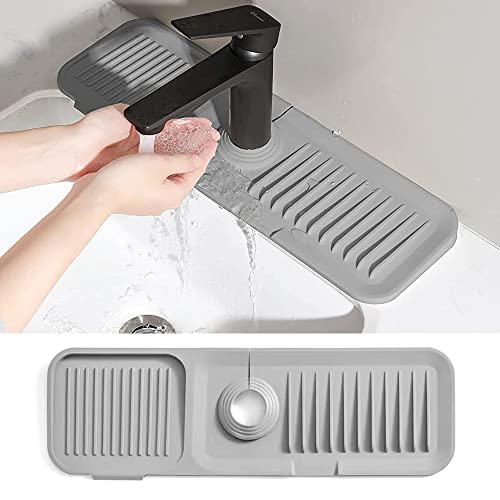 Gelecek Kitchen Sink Splash Guard, 17.7" x 5.5" Silicone Sink Faucet Mat, Sink Draining Pad Behind Faucet, Faucet Splash Catcher, Keep Kitchen and Bathroom Sinks Dry, Grey