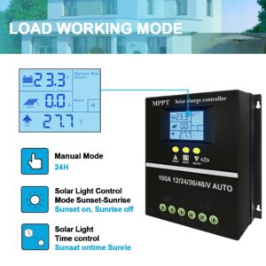 Y&H 100A MPPT Solar Charge Controller 12V 24V 36V 48V LCD Display Battery Intelligent Regulator Max 100V Input Dual USB for Lead-Acid/Lithium