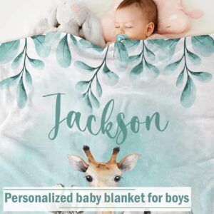 UJDUYSD Personalized Baby Blanket for Boys, Custom Baby Blanket with Name Super Soft Personalized Name Blankets for Kids, Custom Animals Blanket for Infant Toddler, Baby Gift Blanket for Birthday