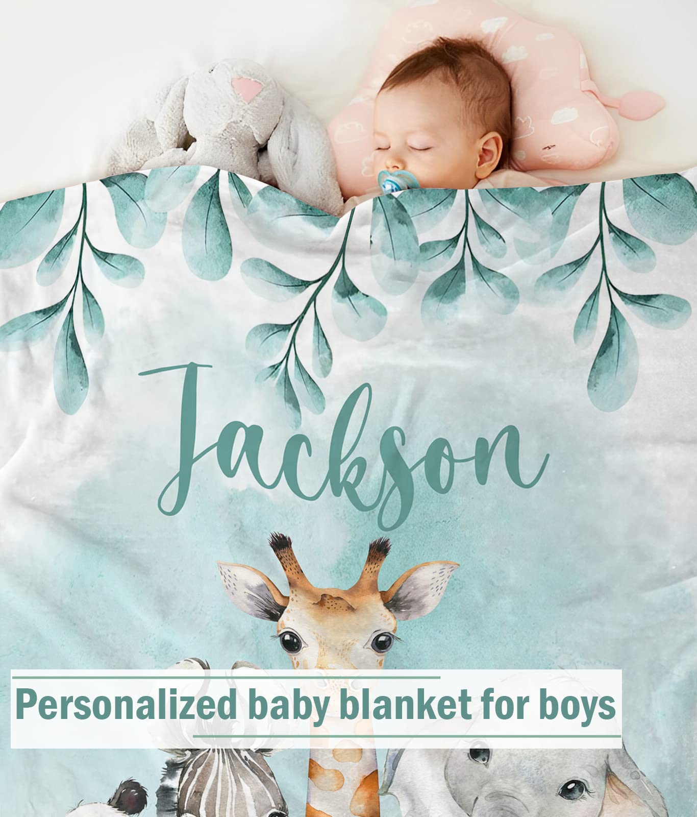 UJDUYSD Personalized Baby Blanket for Boys, Custom Baby Blanket with Name Super Soft Personalized Name Blankets for Kids, Custom Animals Blanket for Infant Toddler, Baby Gift Blanket for Birthday