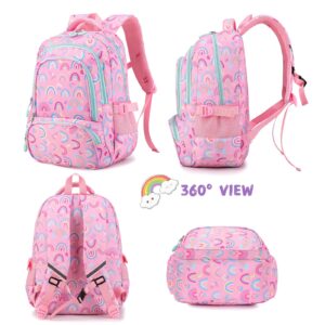 XLERHAZO School Backpack Lunch Bag Set Water Repellent Casual Daypack Lightweight Bookbags for Girls (Rainbow)