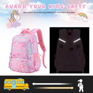 XLERHAZO School Backpack Lunch Bag Set Water Repellent Casual Daypack Lightweight Bookbags for Girls (Rainbow)