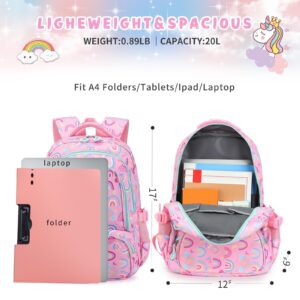 XLERHAZO School Backpack Lunch Bag Set Water Repellent Casual Daypack Lightweight Bookbags for Girls (Rainbow)