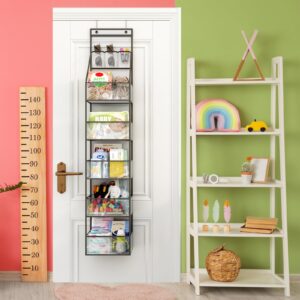 Fixwal 6-Shelf Over The Door Hanging Pantry Organizer Hanging Storage with Clear Plastic Pockets Behind The Door Storage Organizer with 3 Small PVC Pockets for Closet Bedroom Bathroom (Grey)