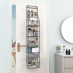 Fixwal 6-Shelf Over The Door Hanging Pantry Organizer Hanging Storage with Clear Plastic Pockets Behind The Door Storage Organizer with 3 Small PVC Pockets for Closet Bedroom Bathroom (Grey)