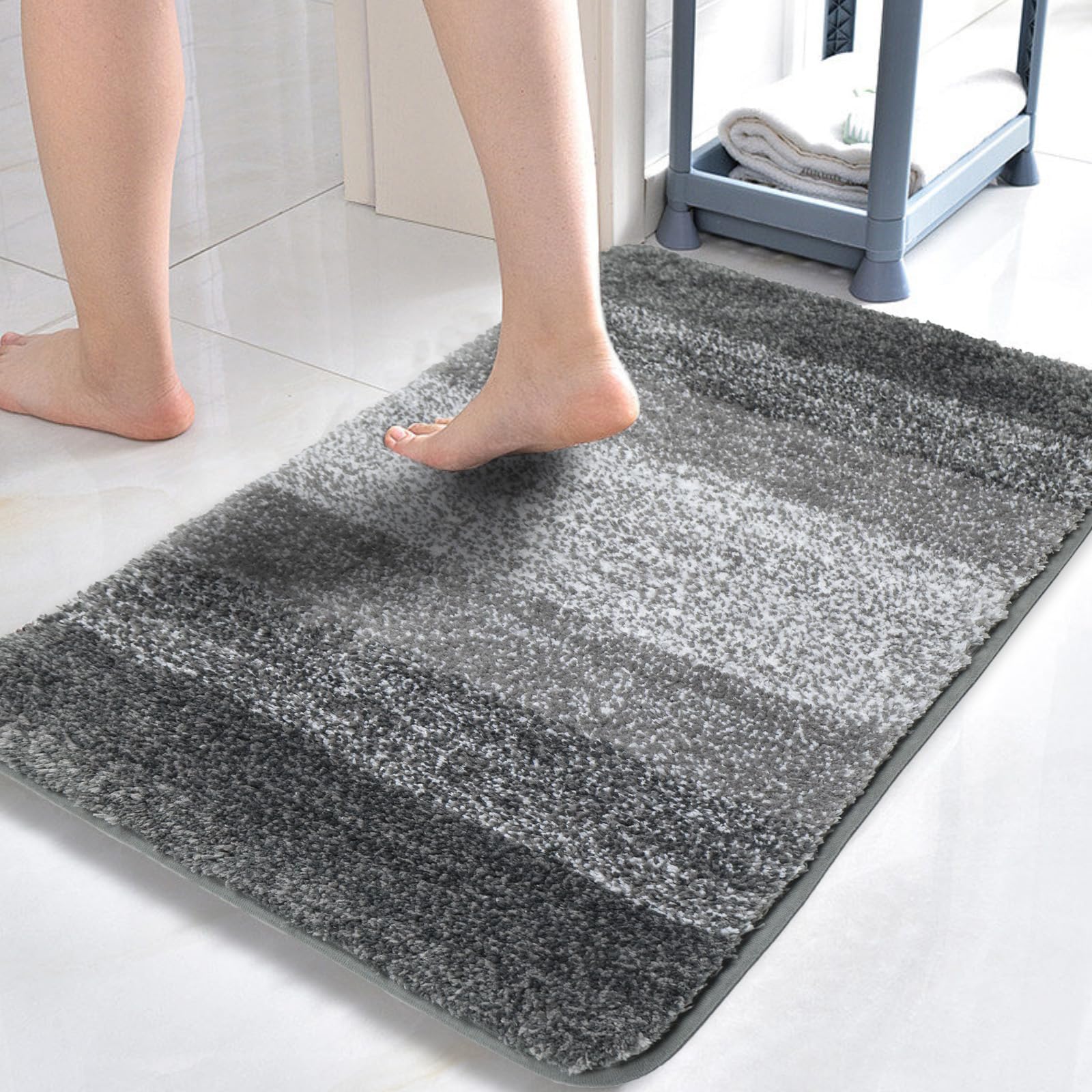 Artnice Grey 24"x36" Soft Machine Washable Non-Slip Bath Mat, Absorbent & Quick Drying, Modern Bathroom Rug