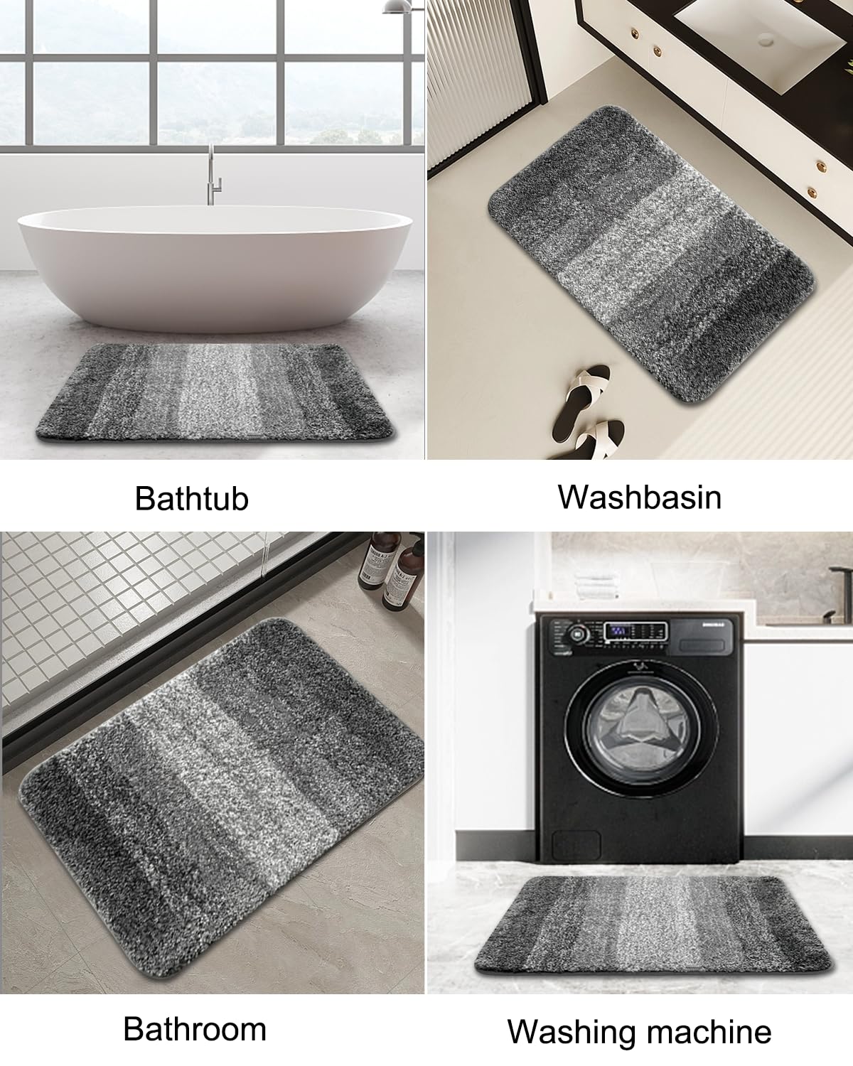 Artnice Grey 24"x36" Soft Machine Washable Non-Slip Bath Mat, Absorbent & Quick Drying, Modern Bathroom Rug