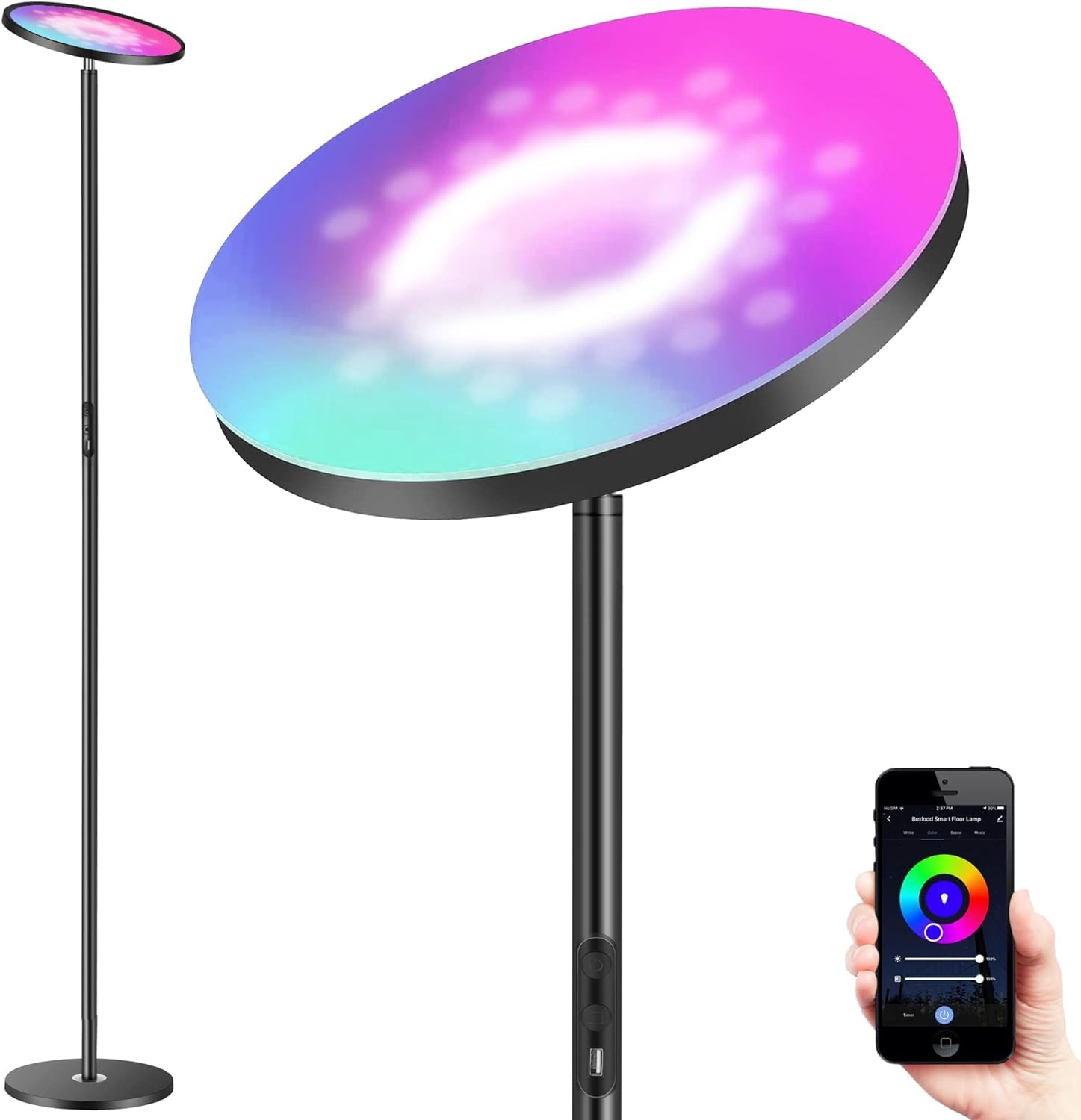 Upgraded 30W Smart Floor Lamp with USB, Double-Side Lighting & Color Changing and White Light 2 in 1 LED Lamp, Super Bright Dimmable Modern Stand Floor Lamp for Living Room Bedroom Office