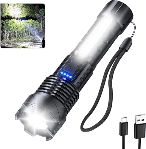 Sogidon Flashlights High Lumens Rechargeable, 900000 Lumen Super Bright Led Tactical Flashlight Battery Powered with 7 Light Modes, USB C, Waterproof, Zoomable, Powerful Handheld Small Flash Light