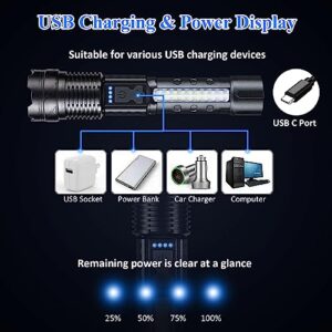 Sogidon Flashlights High Lumens Rechargeable, 900000 Lumen Super Bright Led Tactical Flashlight Battery Powered with 7 Light Modes, USB C, Waterproof, Zoomable, Powerful Handheld Small Flash Light