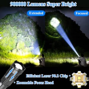 Sogidon Flashlights High Lumens Rechargeable, 900000 Lumen Super Bright Led Tactical Flashlight Battery Powered with 7 Light Modes, USB C, Waterproof, Zoomable, Powerful Handheld Small Flash Light