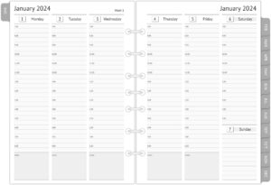 2024 planner refills, weekly and monthly appointment book inserts, tabbed, 7 holes, classic/size 4