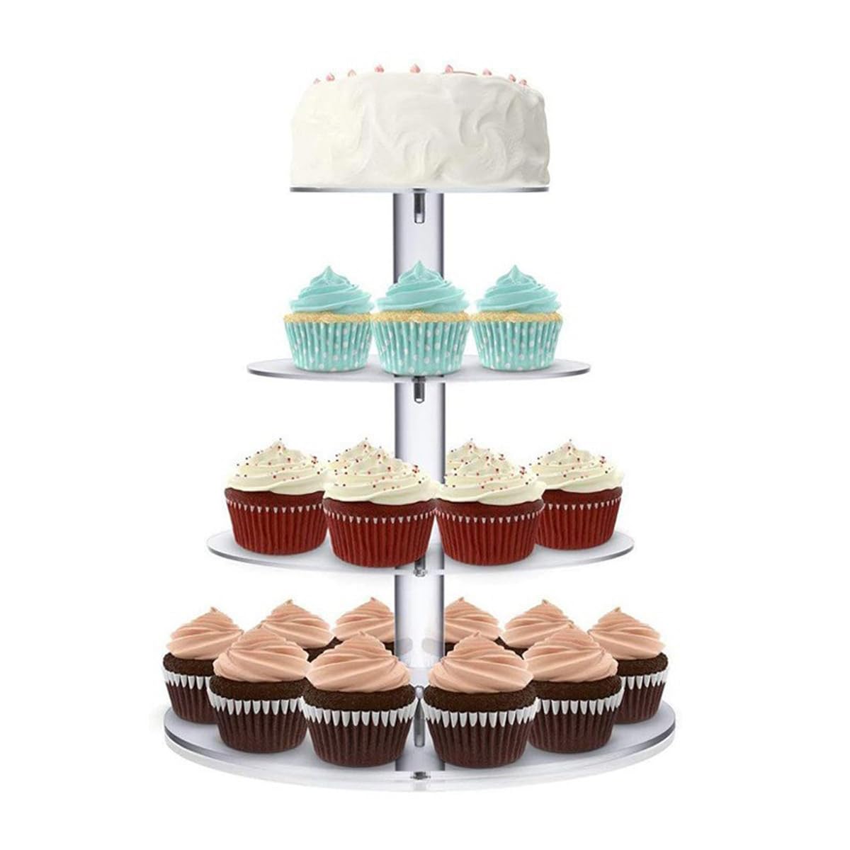 4 Tier Acrylic Cupcake Stand, Premium Cupcake Holder, Acrylic Cupcake Tower, Anberky Clear Round Acrylic Cake Stand Dessert Pastry Display Rack for Christmas Wedding Birthday Baby Shower (#A)