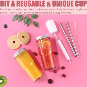 ASANMEYO 2 Pcs 24 oz Glass Cups With Bamboo Lids and Straws & 2 Airtight Lids, Reusable Smoothie Cup Mason Jar Drinking Glasses Iced Coffee Cups Glass Tumbler for Bubble Tea, Juice, Gift