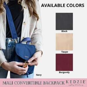 KEDZIE Mali Convertible Backpack Sling Crossbody Bag with Buckle Clip for Women - Black