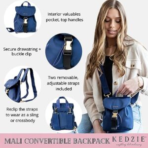 KEDZIE Mali Convertible Backpack Sling Crossbody Bag with Buckle Clip for Women - Black