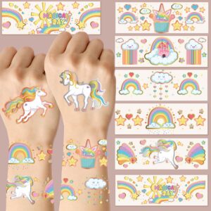 unicorn tattoos temporary for kids 36pcs bracelet+30pcs metallic rainbow tattoos unicorn party supplies birthday party favors for girls, unicorn decorations rainbow theme birthday party decorations