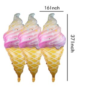 3PCS Ice Cream Foil Balloons Party Supplies For Baby Shower and Children's Birthday Party Decorations 37Inches