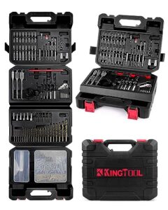 kingtool drill bit set - 418 pcs drill bits, drill set & drill bit for wood, metal, masonry, cement, screwdriver bit set combo kit perfect for diy projects and home repairs