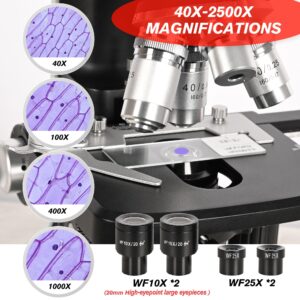 HSL 40X-2500X Binocular Compound Microscope Profesional,3MP Camera Electron microscopes for Adults,Biological lab microscopio 1000x 400X Mechanical Stage Digital abbe Condenser