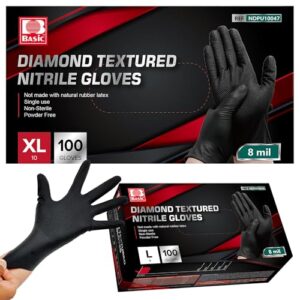 Jointown Heavy Duty Nitrile Industrial Disposable Gloves,Black Ultra 8 Mil Diamond Textured Grip,Suitable for Industrial, Mechanical&Food Applications,Latex &Powder-Free,Large Size,100-ct Box