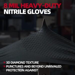 Jointown Heavy Duty Nitrile Industrial Disposable Gloves,Black Ultra 8 Mil Diamond Textured Grip,Suitable for Industrial, Mechanical&Food Applications,Latex &Powder-Free,Large Size,100-ct Box