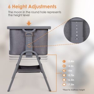 Beberoad Love Baby Bassinet Beside Sleeper for Baby, Lightweight Portable 6 Heights Adjustable Beside Crib Baby Bed Cradle for Newborns Infants with Mattress Wheels Storage Basket Travel Bag Dark Grey