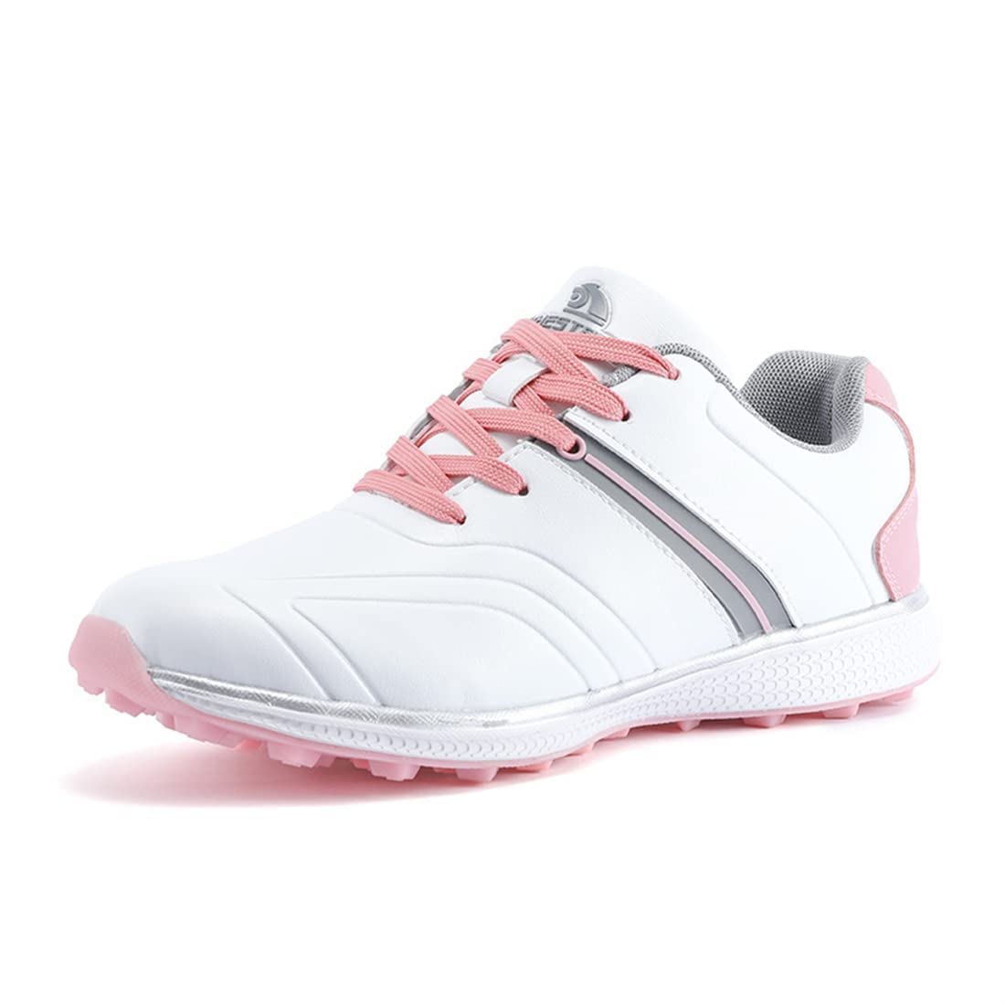 TUMAHE Ladies Golf Shoes Spikeless Waterproof Golf Shoes for Women Leather Golf Sneakers Outdoor Anti Slip Walking Footwears,Pink,10