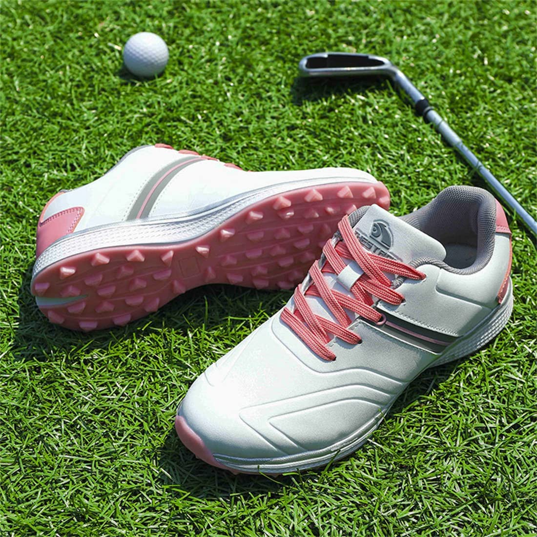 TUMAHE Ladies Golf Shoes Spikeless Waterproof Golf Shoes for Women Leather Golf Sneakers Outdoor Anti Slip Walking Footwears,Pink,10