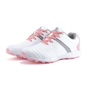 TUMAHE Ladies Golf Shoes Spikeless Waterproof Golf Shoes for Women Leather Golf Sneakers Outdoor Anti Slip Walking Footwears,Pink,10