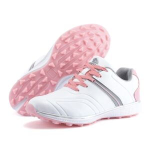 TUMAHE Ladies Golf Shoes Spikeless Waterproof Golf Shoes for Women Leather Golf Sneakers Outdoor Anti Slip Walking Footwears,Pink,10