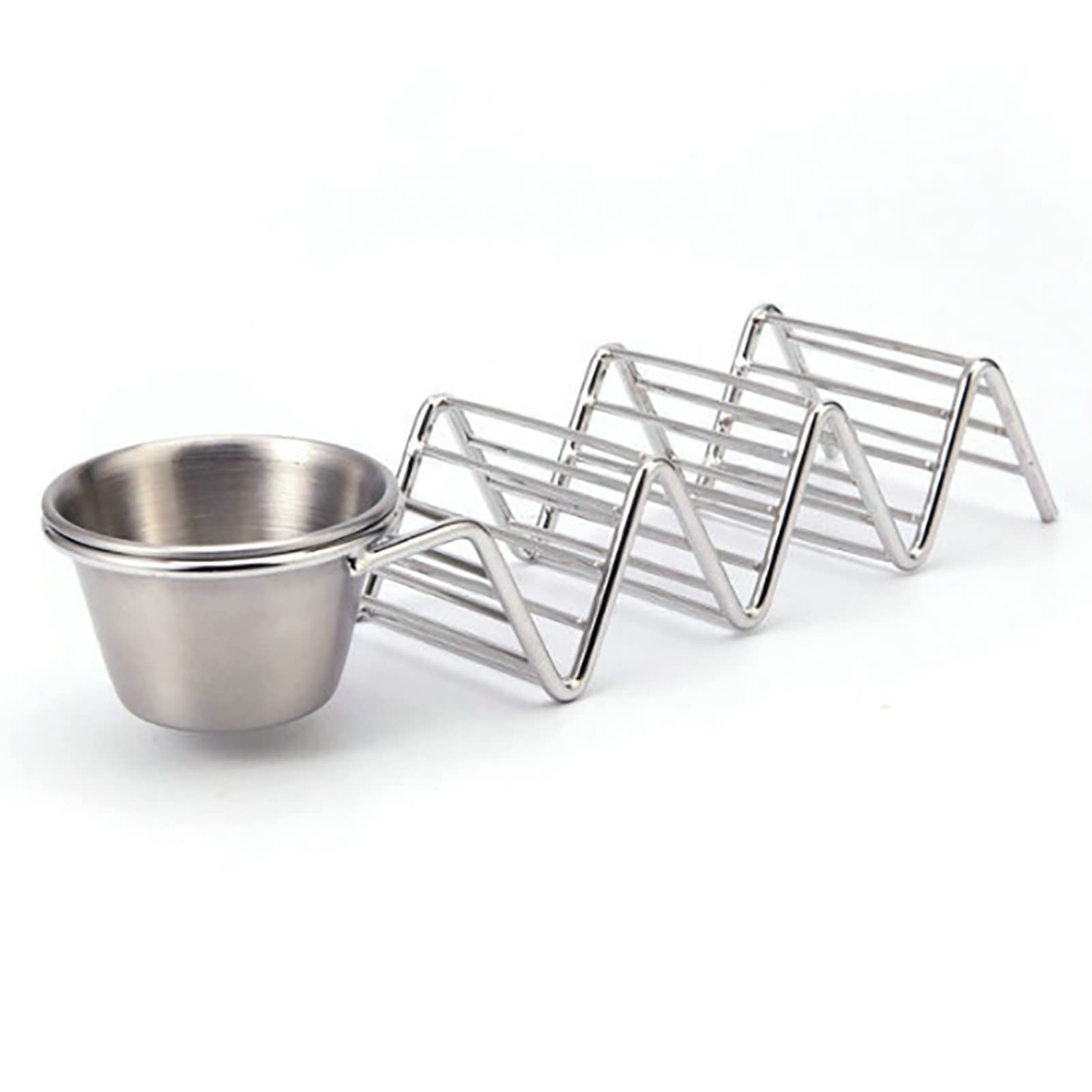 Taco Holder Stand, Stainless Steel Taco Rack 3 Grid V Shaped Taco Holder Rack Taco Tray with Sauce Cup, Metal Corn Tortilla Serving Tray Taco Plates Can Hold 3 Tacos for Home (with Sauce Cup)