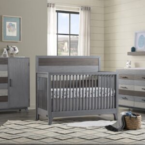 Soho Baby Cascade Premium Soft Closing 4-Drawer Chifferobe with Adjustable Shelves and Hanging Rod, Wire Brush Multi-Tone Gray Finish