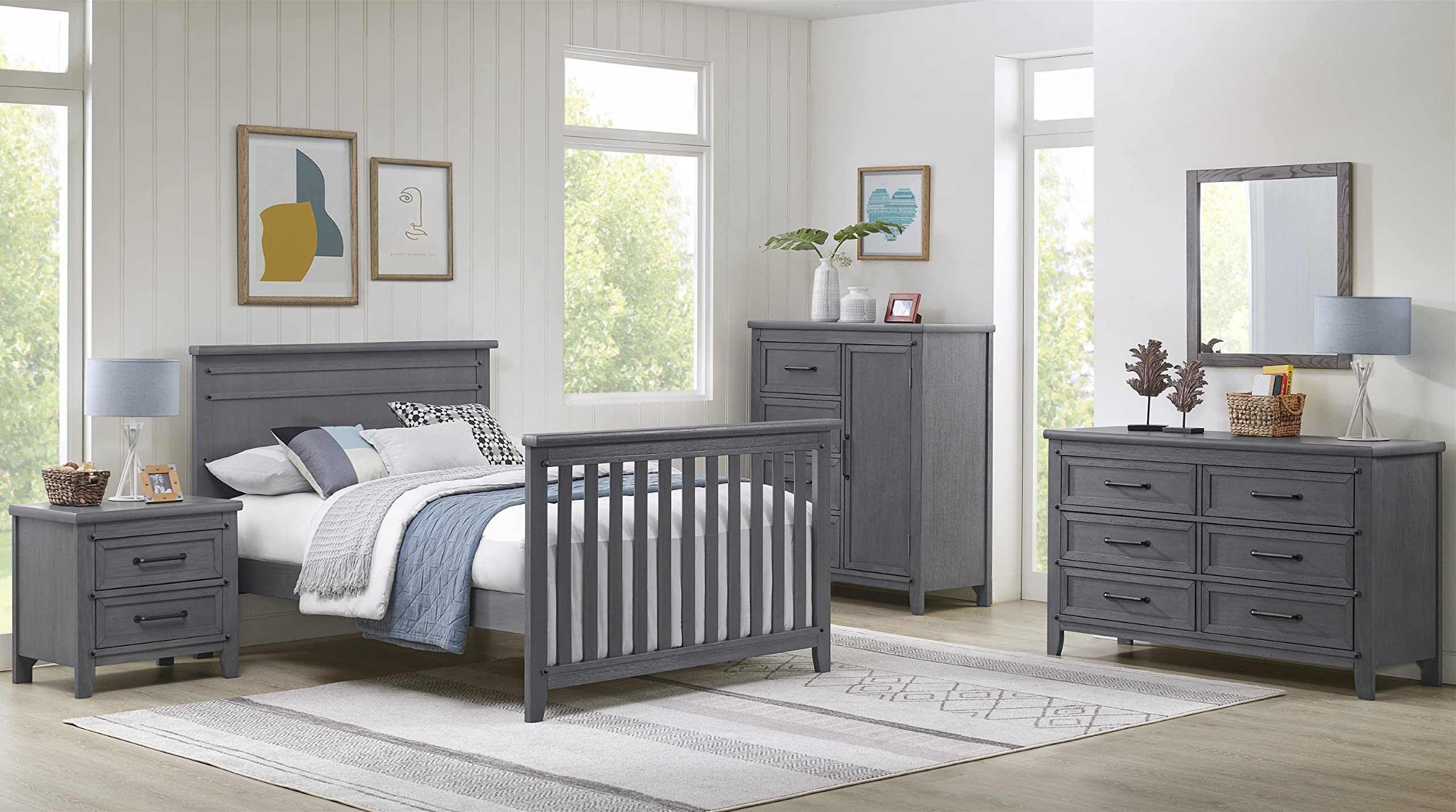 Soho Baby Ellison Premium 2-Drawer Nightstand, Wire Brush Ash Gray Finish