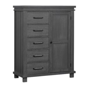 soho baby 43045210 hampton premium soft closing 5-drawer chifferobe with adjustable shelves and hanging rod, wire brush canyon gray finish