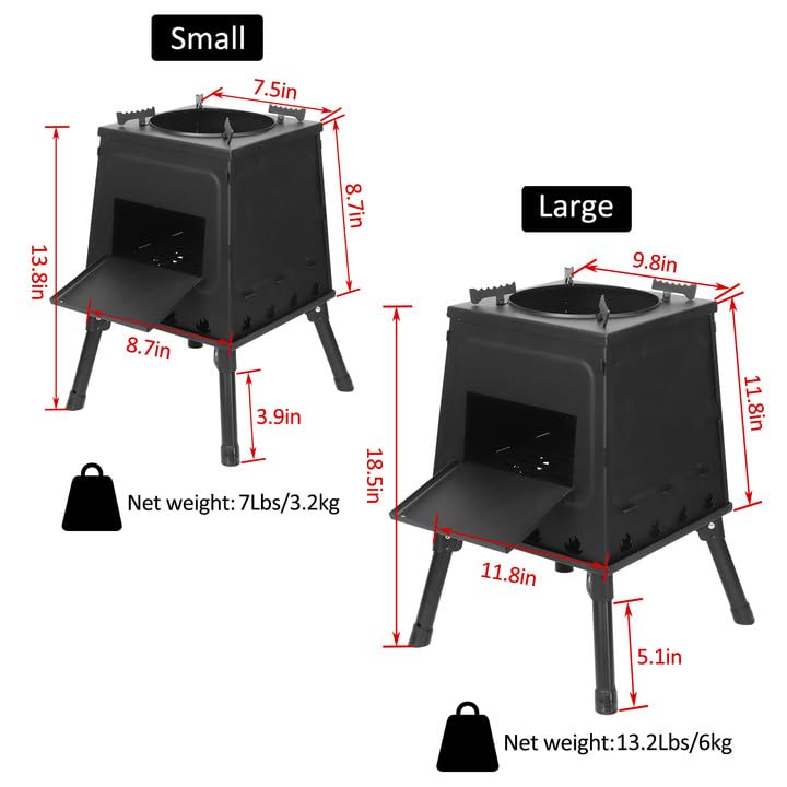 Portable Wood Burning Stove Folding Outdoor Camping Backpacking Stove with Carry Bag for Barbecue Cooking Heating BBQ (Small)