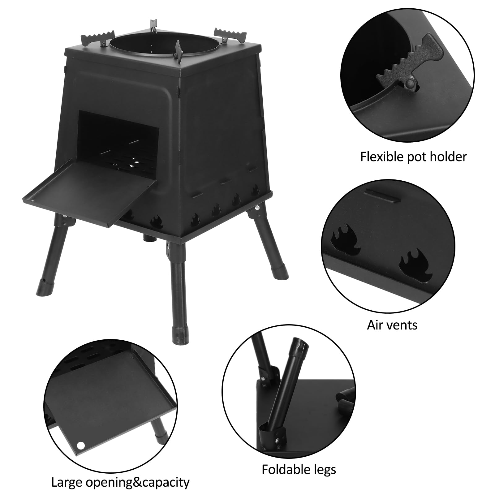 Portable Wood Burning Stove Folding Outdoor Camping Backpacking Stove with Carry Bag for Barbecue Cooking Heating BBQ (Small)