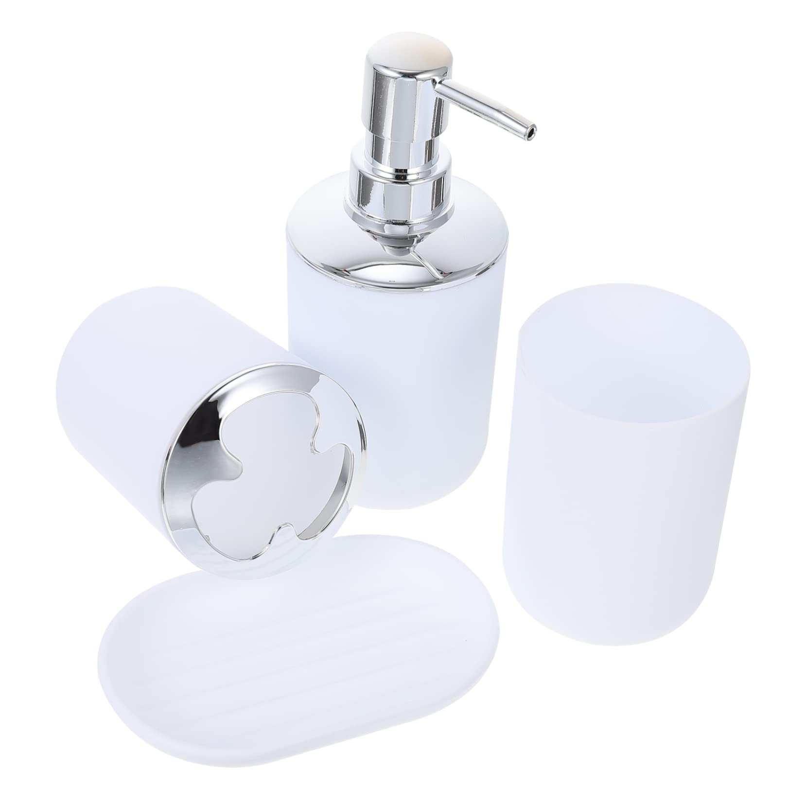 Cabilock 2 Sets Bathroom Set Soap Dispenser Bathroom Toothbrush Holder Bathroom Washing Accessories Soap Storage Tray Cotton Swab Dispenser Vanity White Lotion Household Plating