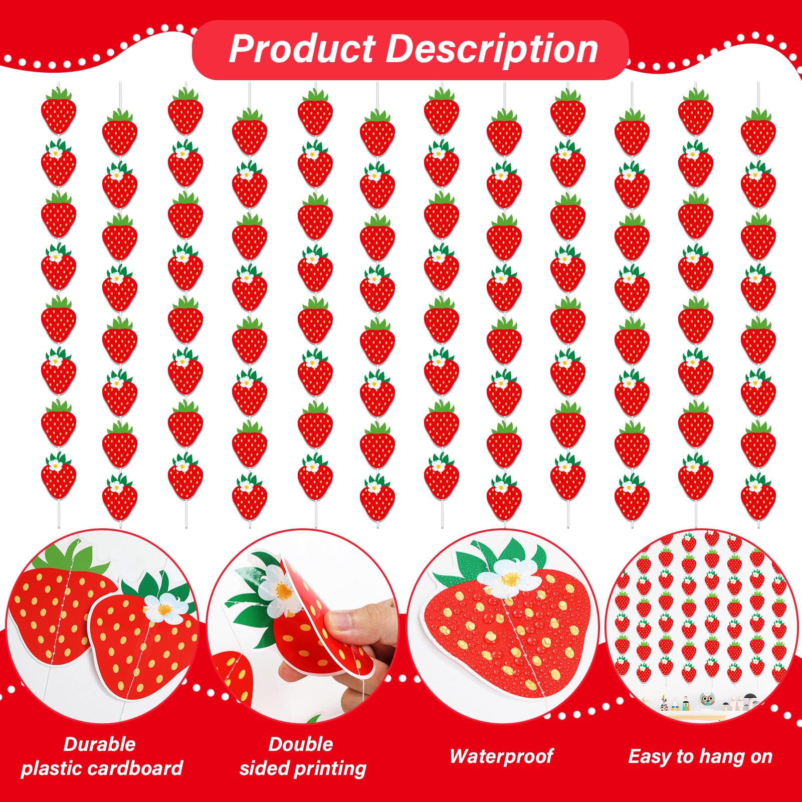 12 PCS Strawberry Party Banners Strawberry Birthday Decorations Strawberry Banner Garland Kit Strawberry Hanging Swirl Decorations Berry First Birthday Garland Party Baby Shower Decor