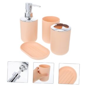 Cabilock 1 Set Bathroom Set Tray Decor Plastic Toothbrush Holder Toothbrush Holder Cup Lotion Pump Bottle Vanity Decor Black Trim Foaming Handwashing Fluid Plating Dressing Table