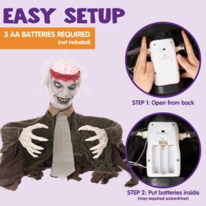 JOYIN Halloween Animated Zombie Groundbreaker Animatronic Decorations with Light-up Brain and Movable Hands for Halloween Indoor Outdoor Decorations, Haunted House, Lawn, Yard Décor