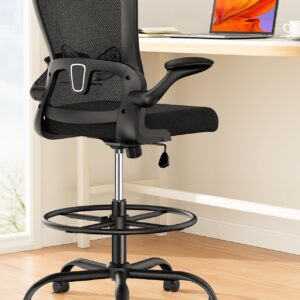 ErGear Drafting Chair, Standing Desk Chair with Flip-Up Armrests, High Desk Chair Adjustable Height, Ergonomic Tall Office Chair with Lumbar Support and Adjustable Footrest Ring