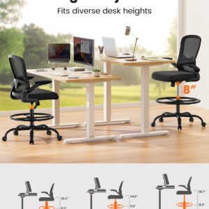 ErGear Drafting Chair, Standing Desk Chair with Flip-Up Armrests, High Desk Chair Adjustable Height, Ergonomic Tall Office Chair with Lumbar Support and Adjustable Footrest Ring