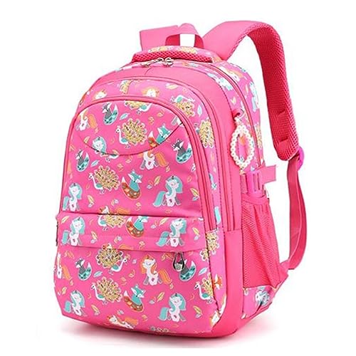 SARHLIO Toddler Backpack for Girls, Preschool Elementary School Daypack with Zipper, 17 Inch Waterproof Child Backpack for Travel & School, Animal Print Rose Red(BPK18C-RD)