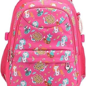 SARHLIO Toddler Backpack for Girls, Preschool Elementary School Daypack with Zipper, 17 Inch Waterproof Child Backpack for Travel & School, Animal Print Rose Red(BPK18C-RD)