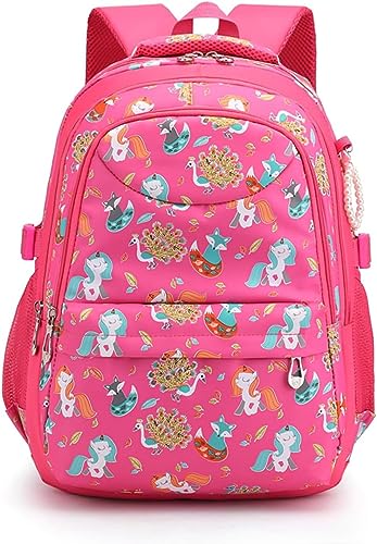 SARHLIO Toddler Backpack for Girls, Preschool Elementary School Daypack with Zipper, 17 Inch Waterproof Child Backpack for Travel & School, Animal Print Rose Red(BPK18C-RD)