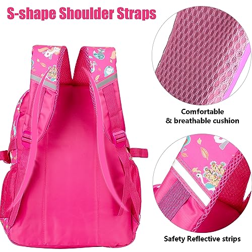 SARHLIO Toddler Backpack for Girls, Preschool Elementary School Daypack with Zipper, 17 Inch Waterproof Child Backpack for Travel & School, Animal Print Rose Red(BPK18C-RD)