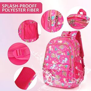 SARHLIO Toddler Backpack for Girls, Preschool Elementary School Daypack with Zipper, 17 Inch Waterproof Child Backpack for Travel & School, Animal Print Rose Red(BPK18C-RD)